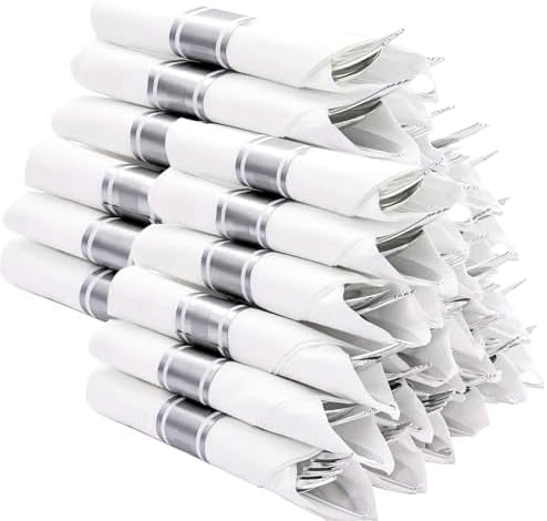 120 Pack Pre Rolled Silver Plastic Silverware Set, Wrapped Silverware ...