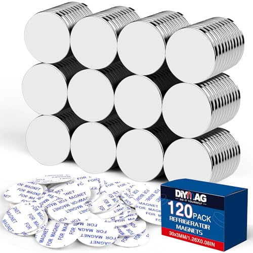 120 Pack Strong Magnets with Double Sided Adhesive, 1.26" x 0.12" Round ...
