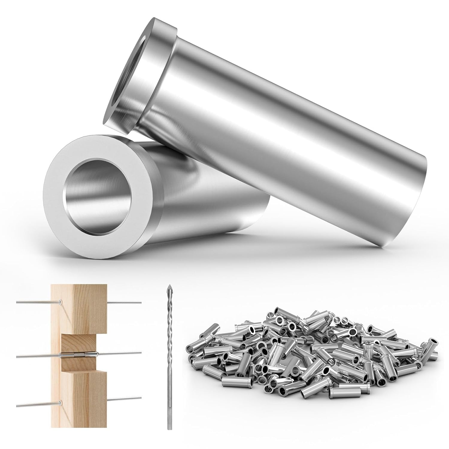 120 Pack T316 Stainless Steel Protector Sleeves Cable Railing Kit for 1 ...