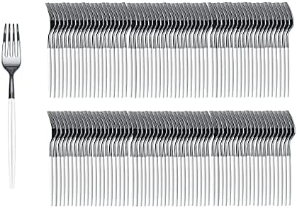 120 Pack Two Toned Heavy Duty Plastic Silverware Forks - Stunning Dual ...