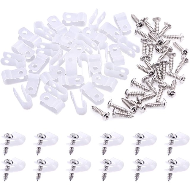 120 Pack White 1/4 Inch Nylon Plastic R-Type Cable Clips Clamp Kit ...
