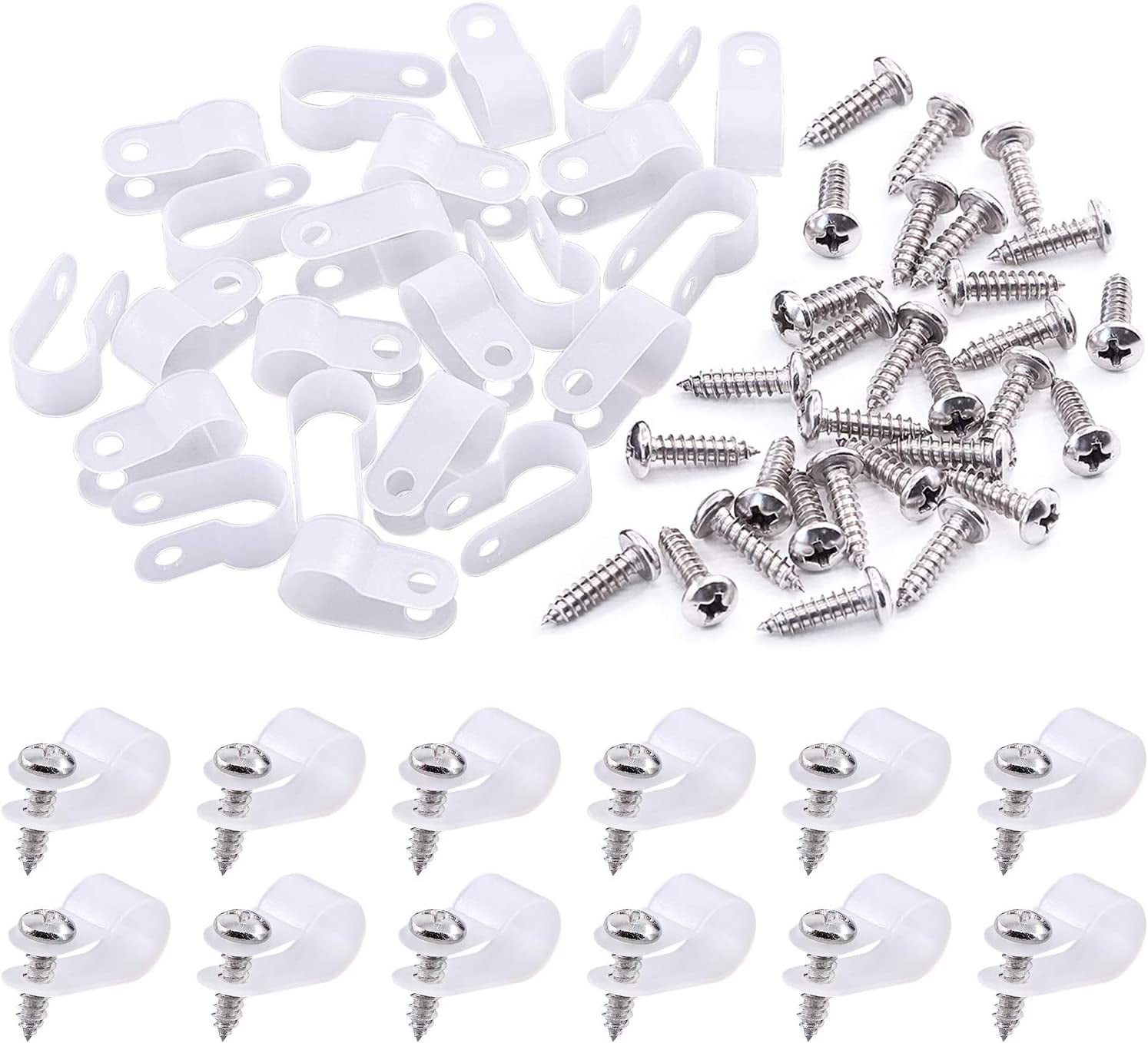 120 Pack White 3/8 Inch Nylon Plastic R-Type Cable Clips Clamp Kit ...