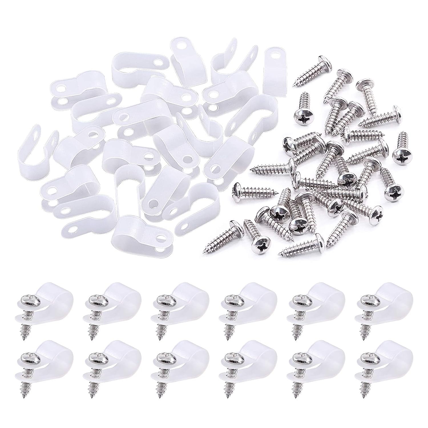 120 Pack White 3/8 Inch Nylon Plastic R-Type Cable Clips Clamp Kit ...