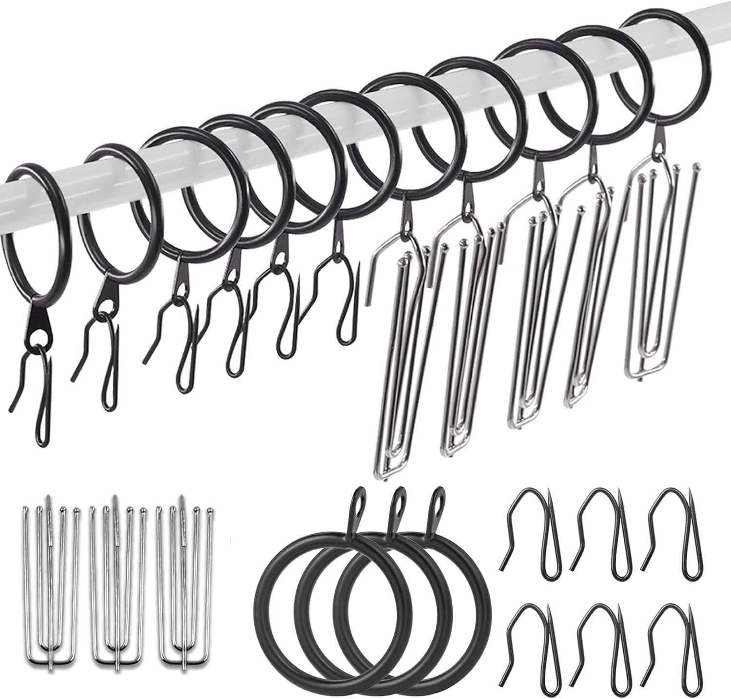 120 Pcs 1.5 Inch - 38mm Black Metal Drapery Curtain Rings Curtain ...