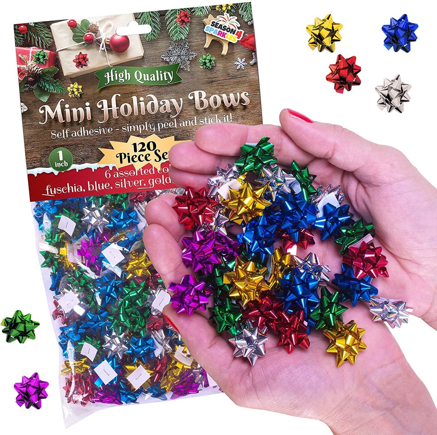 120 Pcs 1" Mini Christmas Gift Bows Multi Colored Metallic Star Shaped - Walmart.com