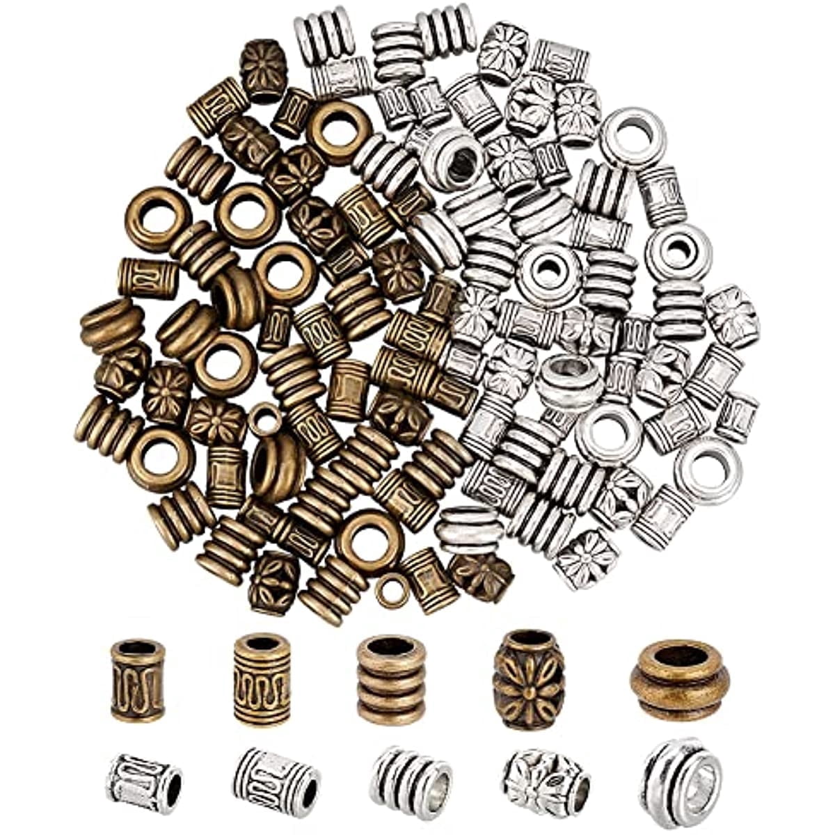 120 Pcs 10 Styles African Hair Beads Beard Beads Big Hair Beads Tibetan ...