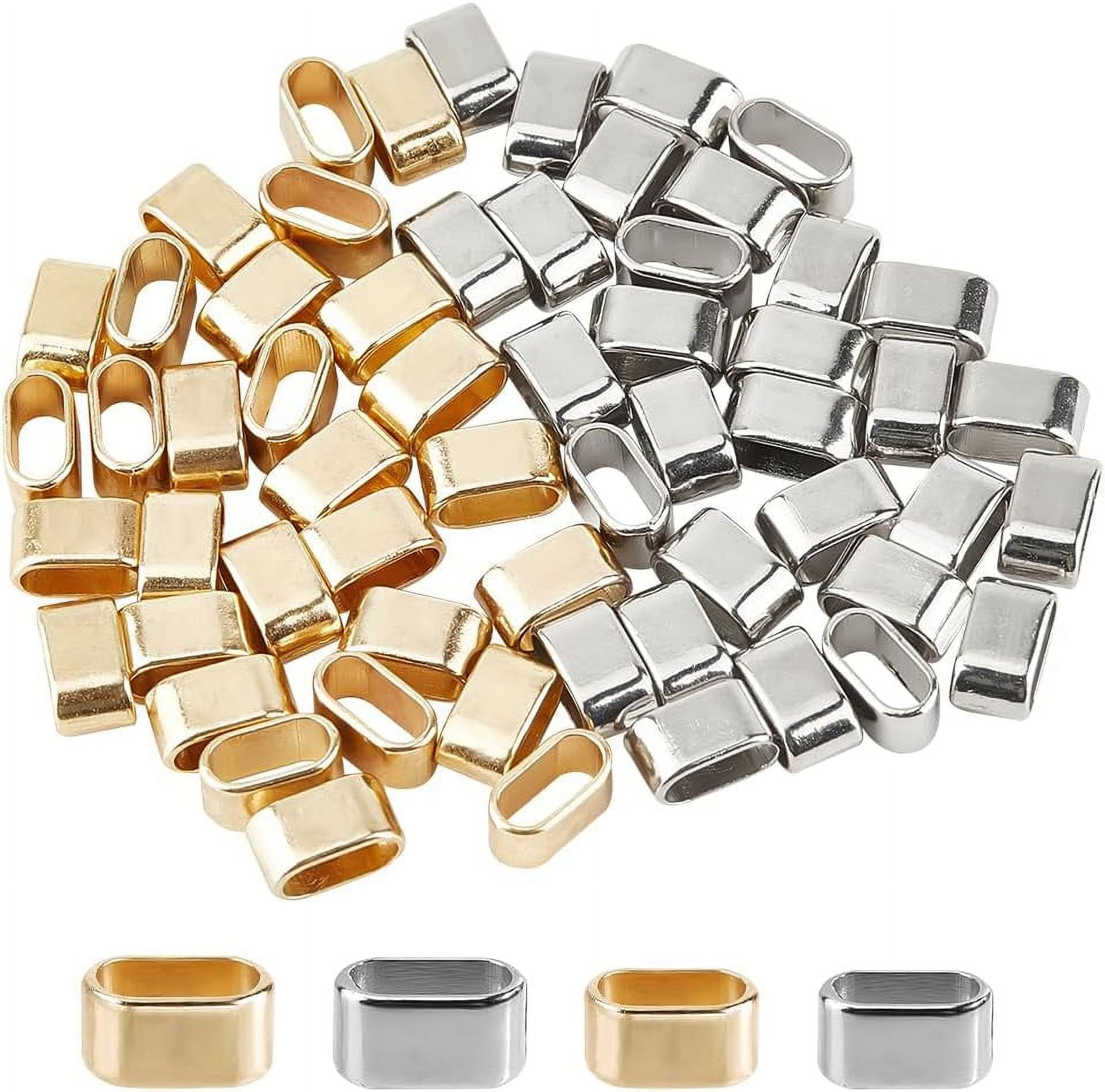 120 Pcs 2 Colors Rectangle Alloy Slide Charms Mixed Color Jewelry Quick ...