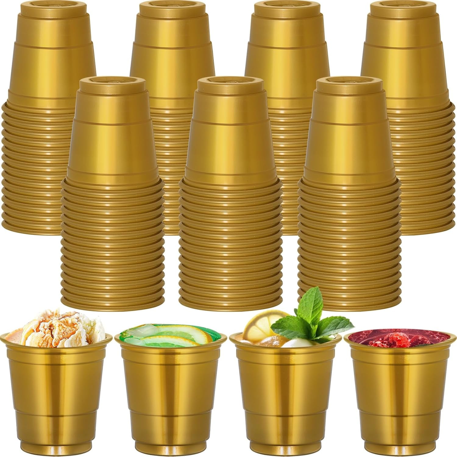120 Pcs 2 oz Gold Shot Cups gold Plastic shot Glasses Birthday Party ...