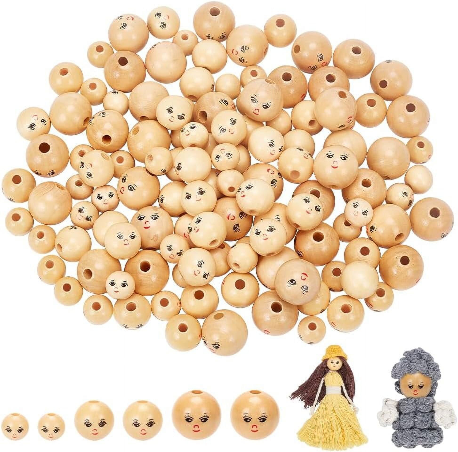 About 120 Pcs 3 Styles Wooden Face Beads About 0.18 Inch(0.45cm) Large ...