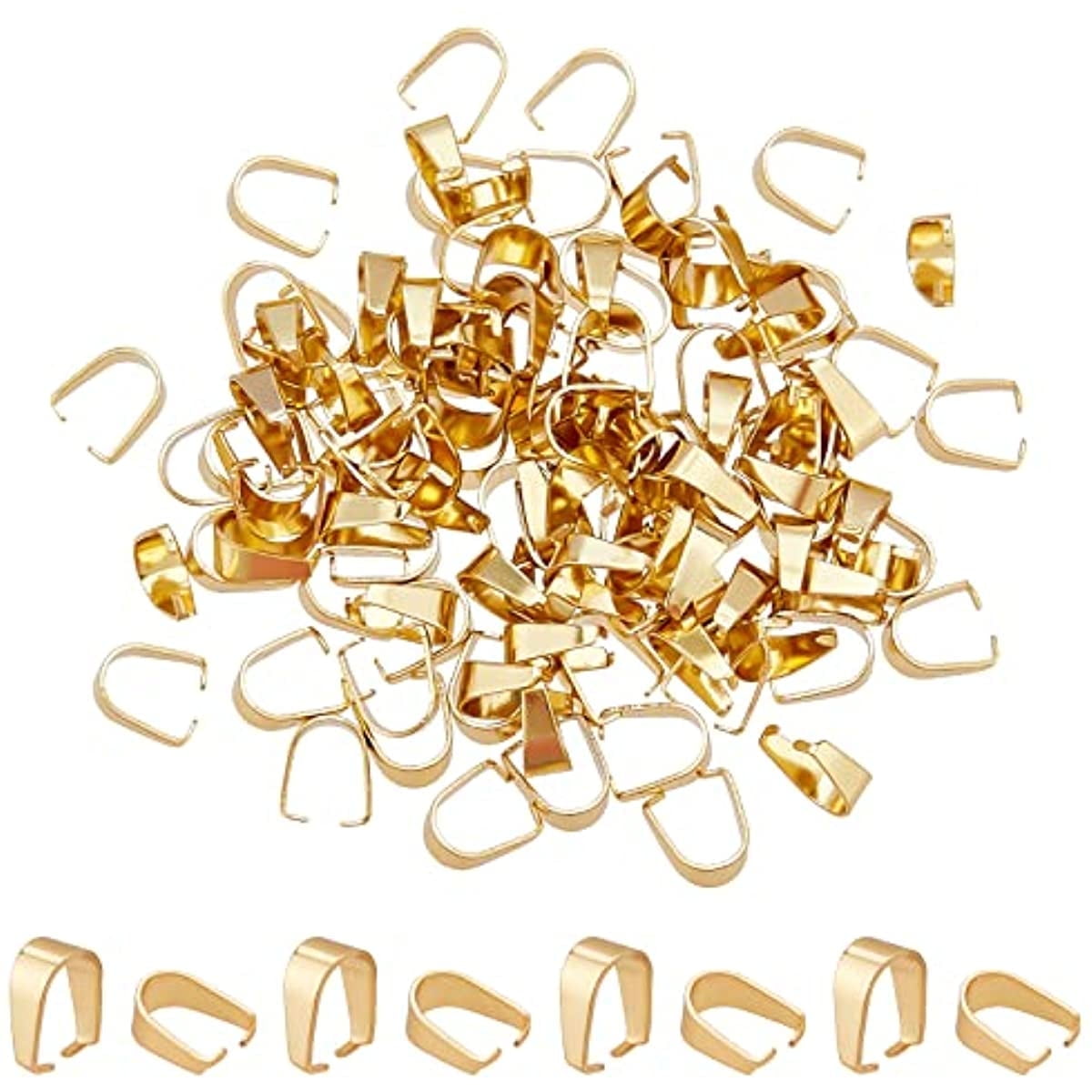 120 Pcs 304 Stainless Steel Snap on Bails 18K Golden Pendant Connector ...