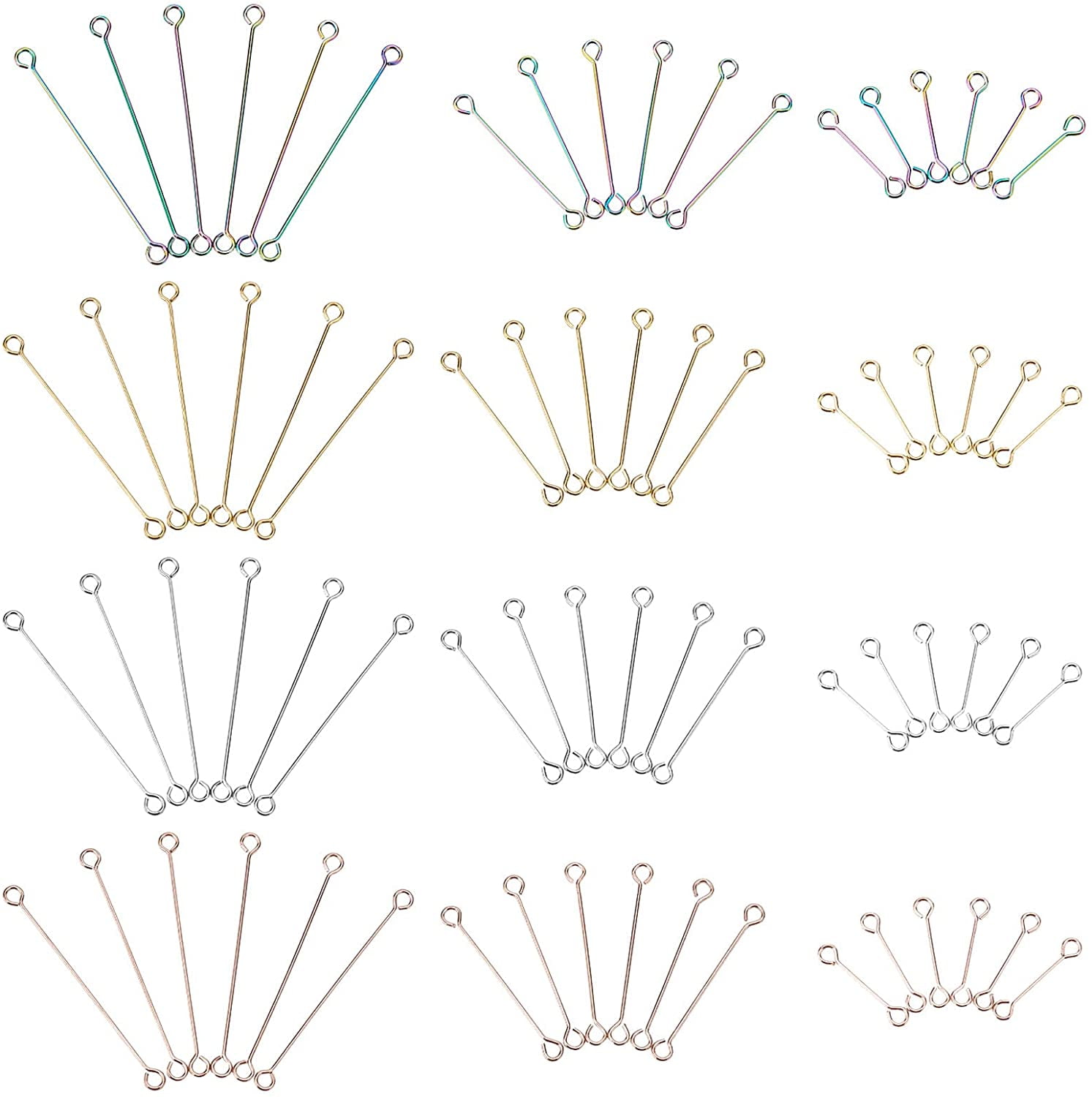 120 Pcs 4 Colors Jewelry Making Open Double Eye Pins 36/26/16mm Eye ...