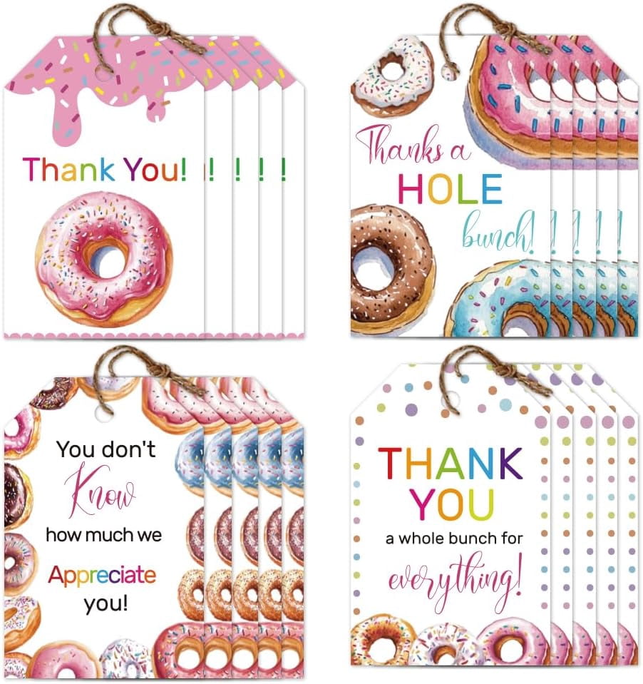 120 Pcs 4 Styles Donuts Gift Tags Dessert Paper Gift Tags with 30M ...