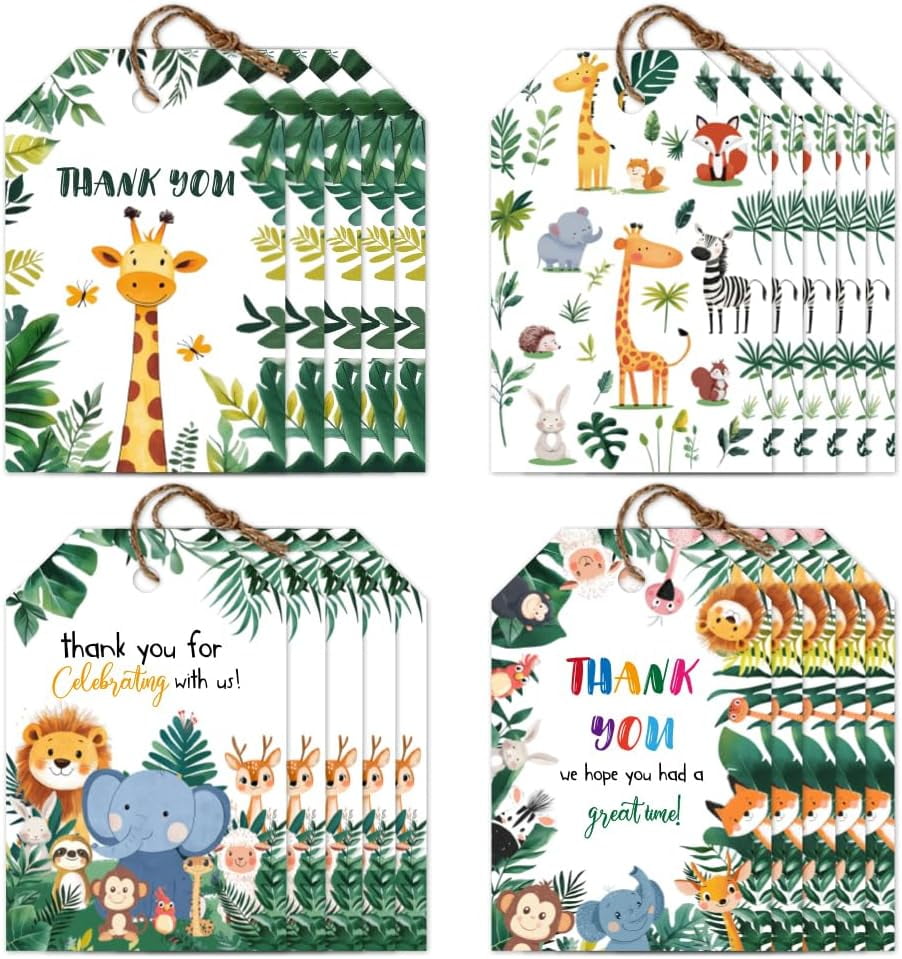 120 Pcs 4 Styles Jungle Safari Gift Tags Wild Animals Paper Gift Tags ...