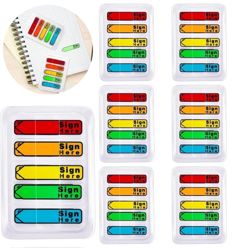 120 Pcs/6 Packs Sign Here Tabs,5 Colors Sign Date Stickers,Flags Sign Here Tabs with Dispenser ...