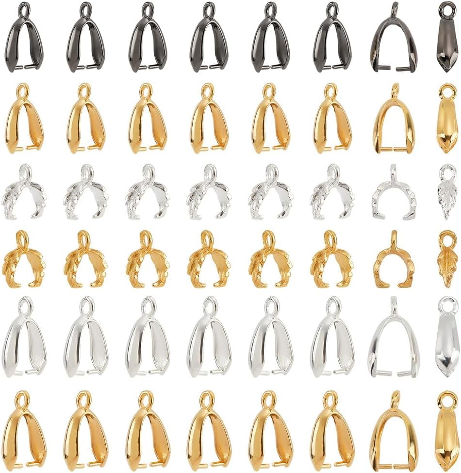 120 Pcs 6 Styles Brass Pendant Pinch Bails Ice Pick Pinch Bail Bead ...