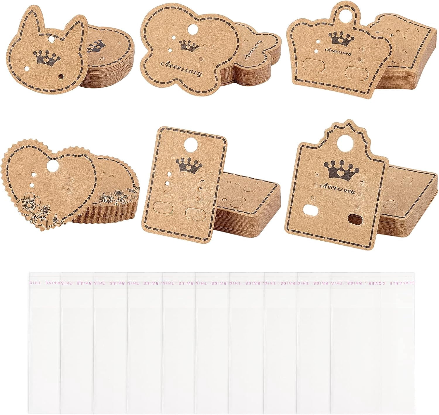 120 Pcs 6 Styles Earring Display Cards Heart/Butterfly/Rectangle Kraft ...