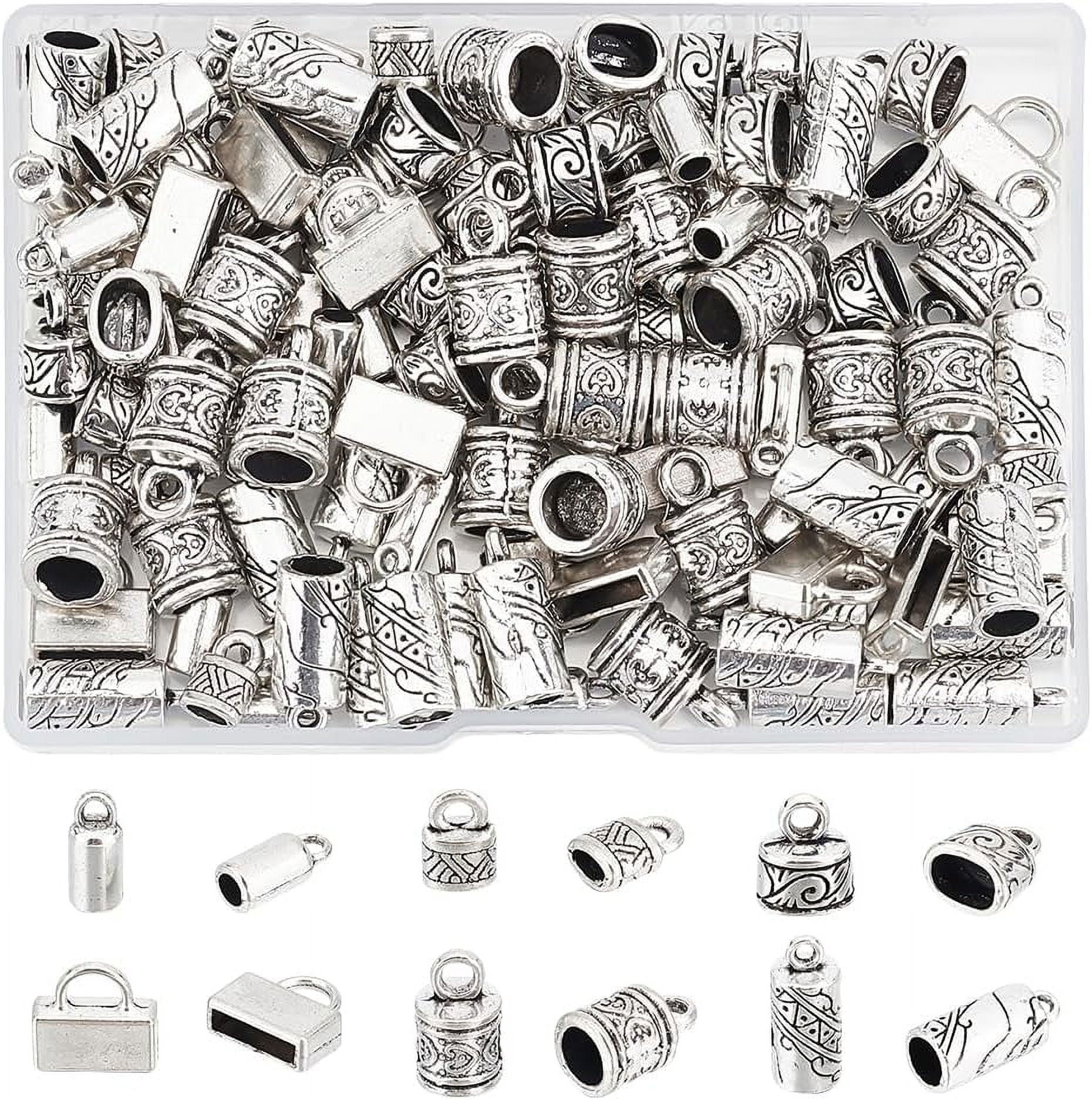 120 Pcs 6 Styles Tibetan Style Cord Ends Column/Rectangle/Lock Shape ...