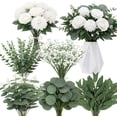 120 Pcs 7 Kinds Artificial Eucalyptus Stems and Faux Flowers Bulk Mixed ...