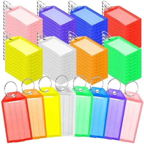 120 Pcs 8-Color Plastic Key Tags with Ring, Label Window & Labels ...