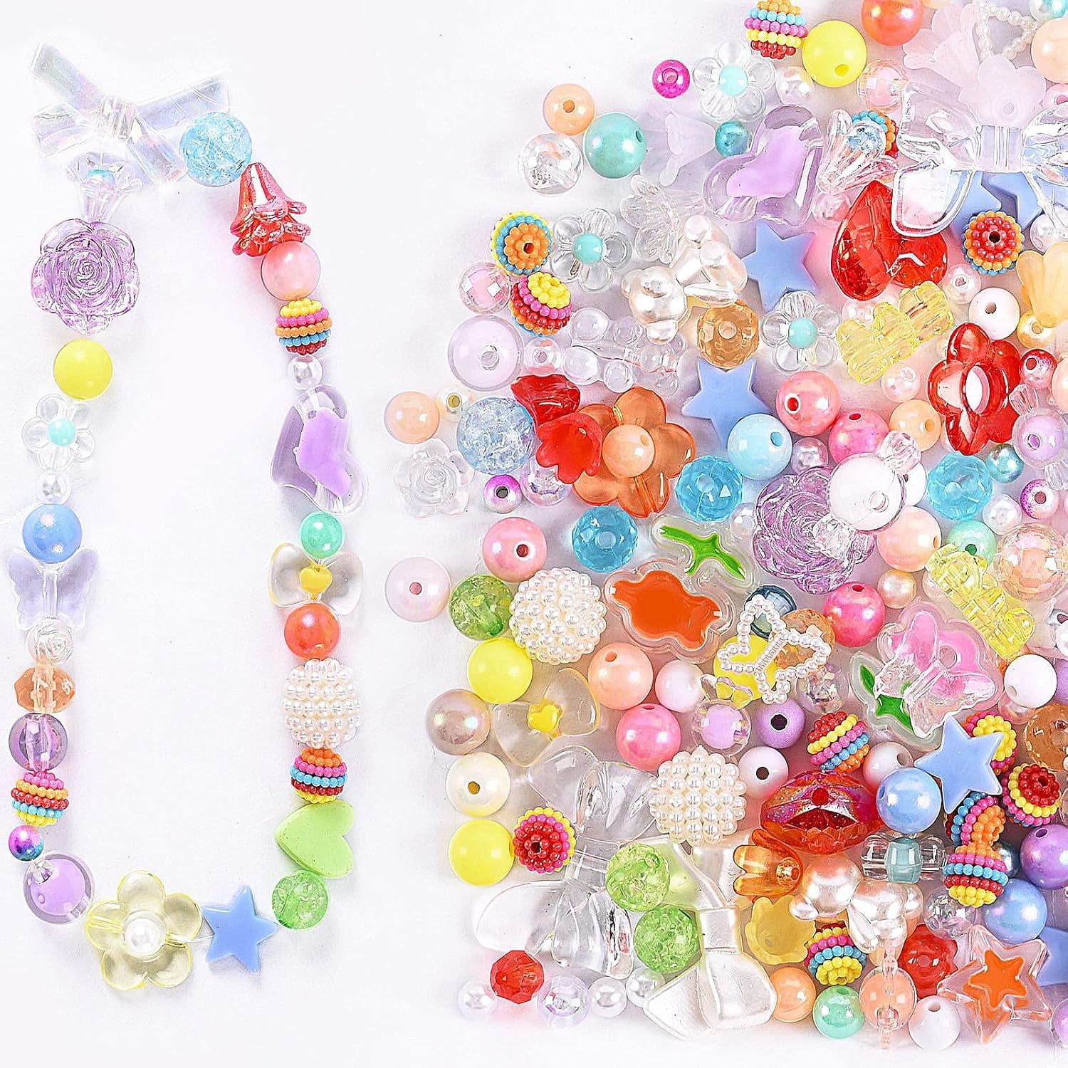 120 Pcs Acrylic Assorted Beads Mix Color Flower Heart Butterfly Candy ...