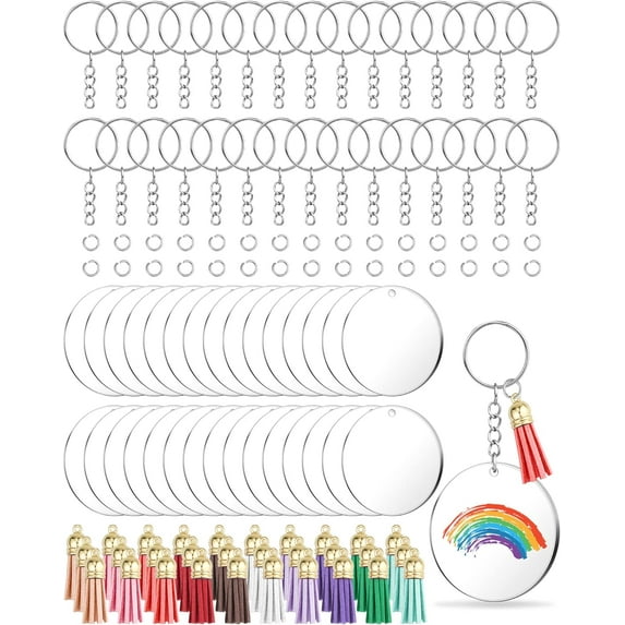 120 Pcs Acrylic Blanks Key Ring Set, 2 Inch Round Clear Acrylic ...