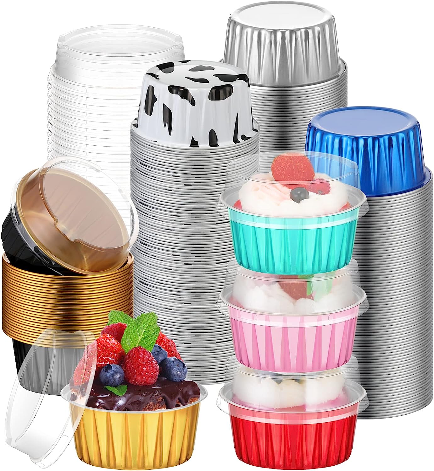 120 Pcs Aluminum Foil Baking Cups Mini Cake Pans with Lids 5 oz Cupcake Liners Disposable Muffin ...