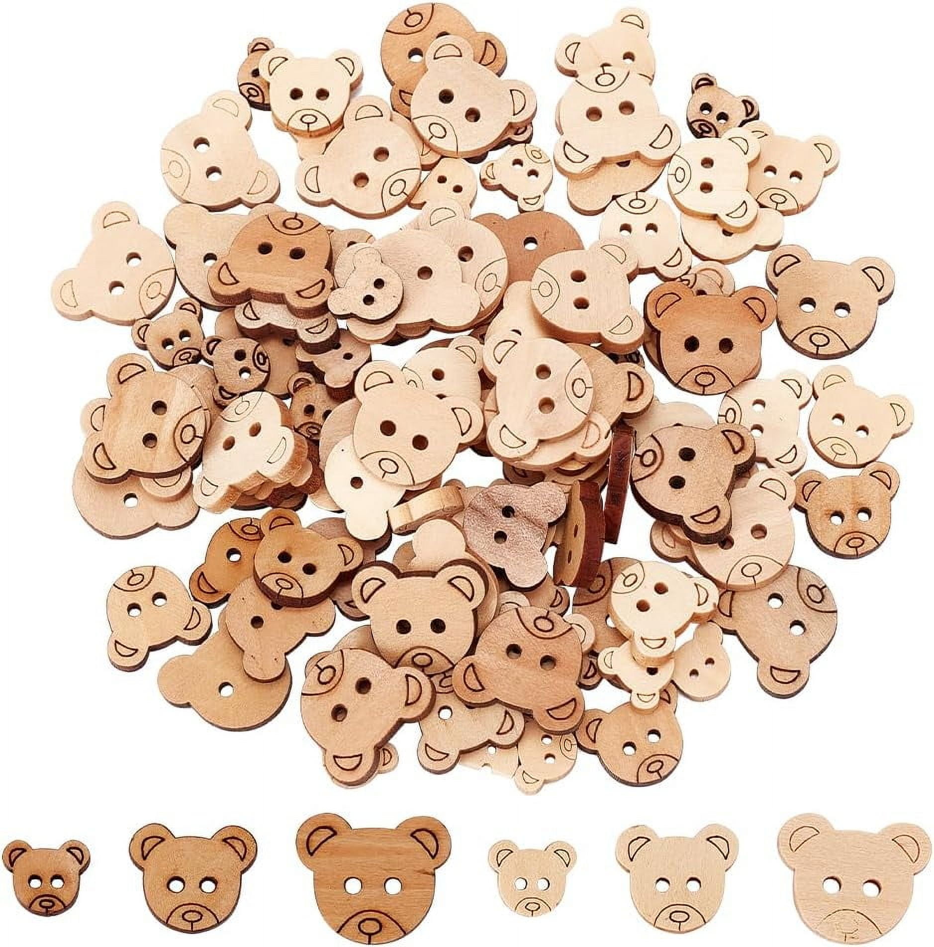 120 Pcs Animal Wooden Sewing Buttons 6 Style 2-Hole Wooden Buttons Bear ...