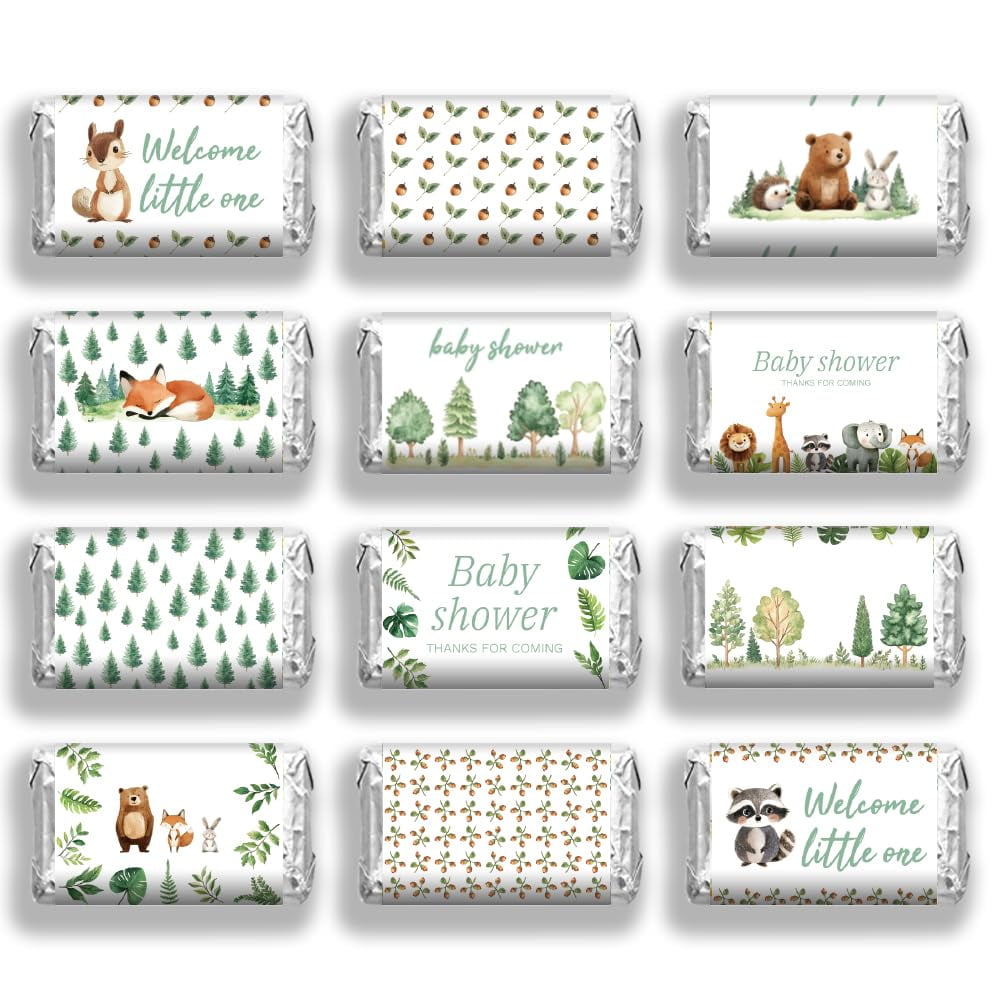 120 Pcs Baby Shower Candy Wrappers Woodland Animals Pattern Mini Candy ...