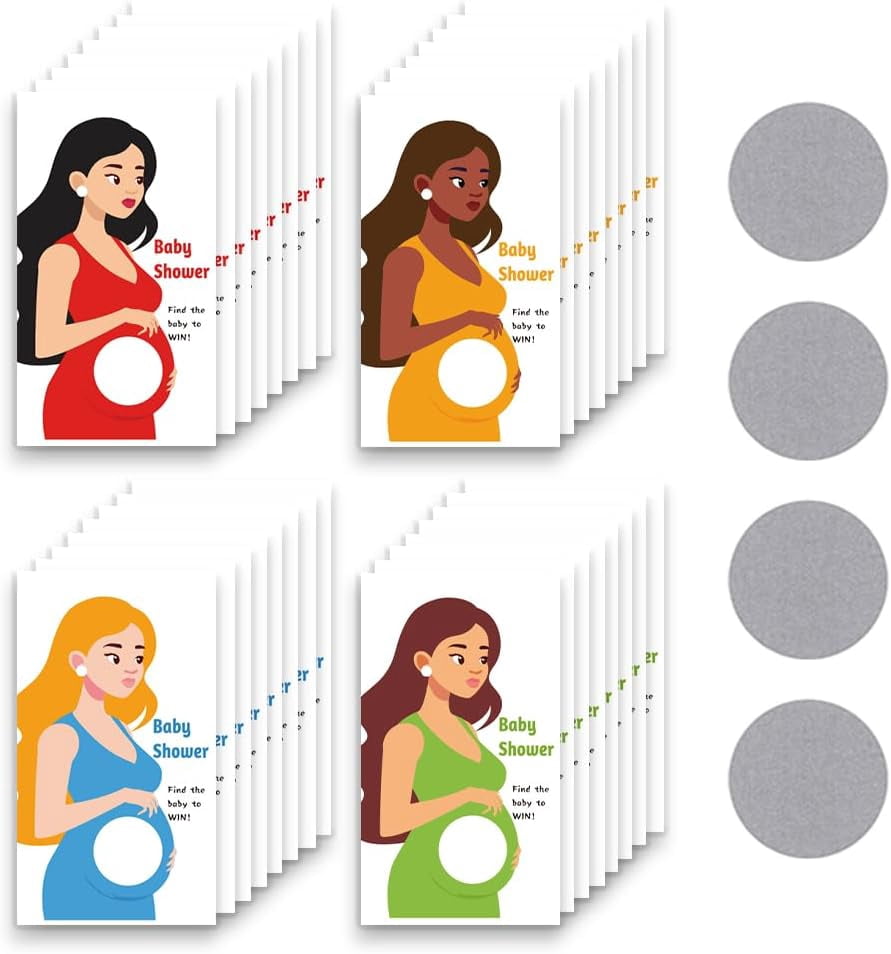 120 Pcs Baby Shower Scratch Off Cards with Stickers Funny Find the Baby ...