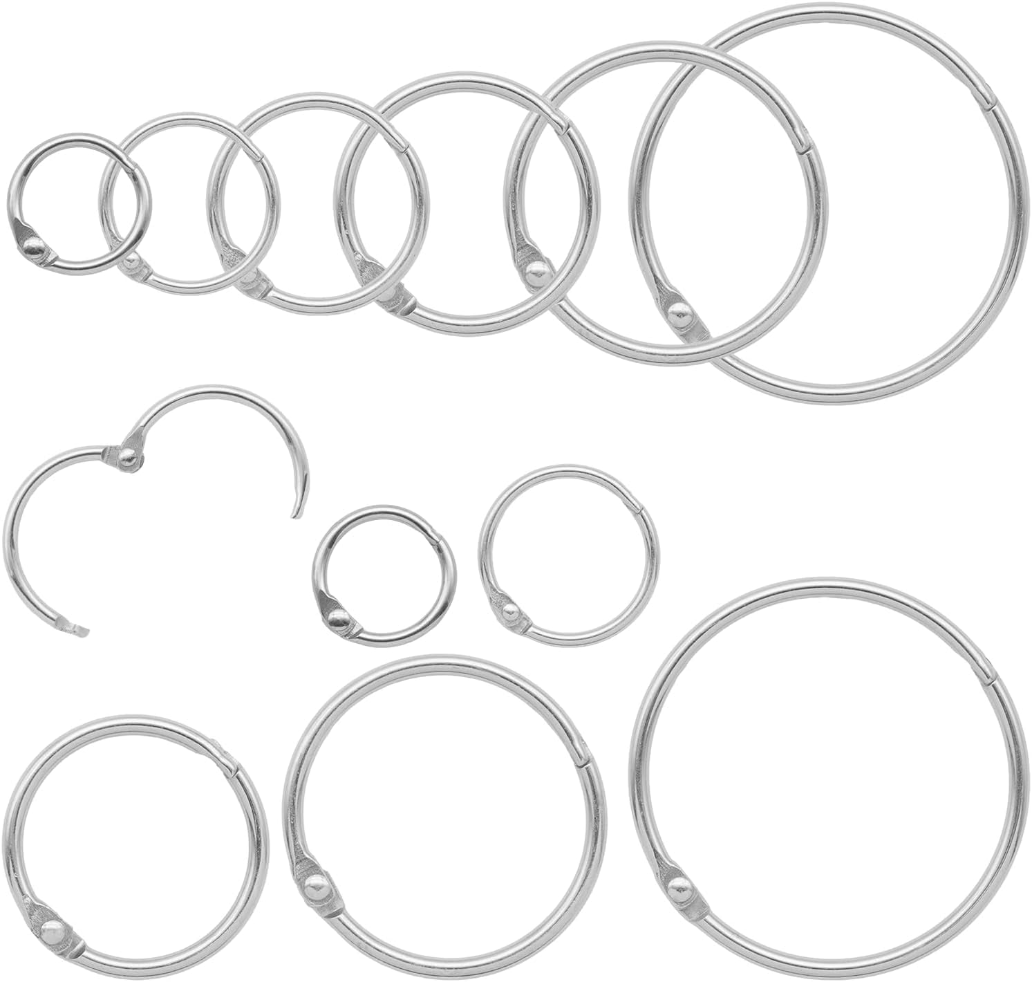 120 Pcs Binder Rings Assorted Sizes (1/2", 3/4", 1", 1-1/4", 1-1/2", 2 ...