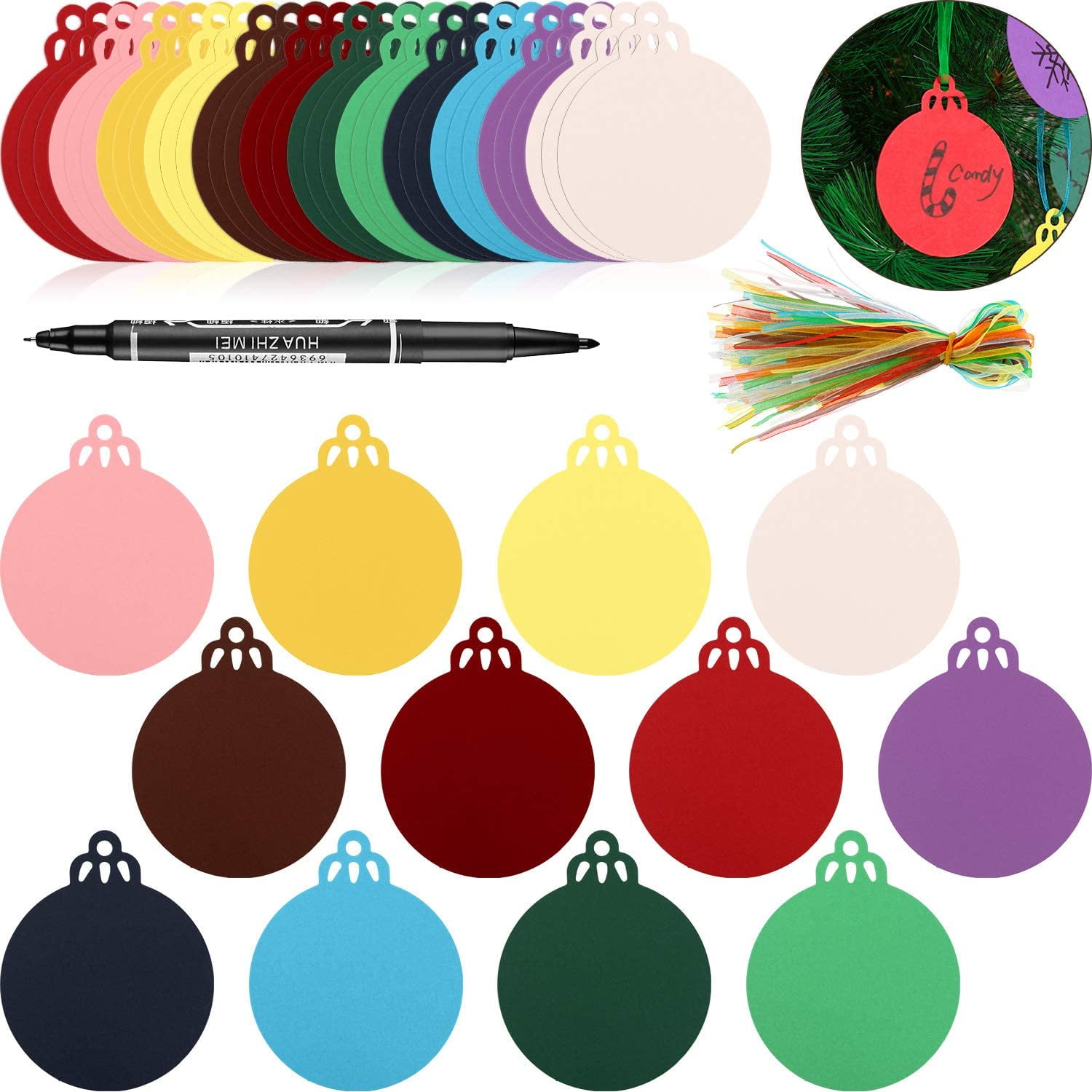 120 Pcs Christmas Hanging Gift Tags Round Bauble Blank Hanging ...