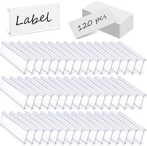 120 Pcs Clear Plastic Wire Shelf Holders with 120 Blank Papers – 3" x 1 ...