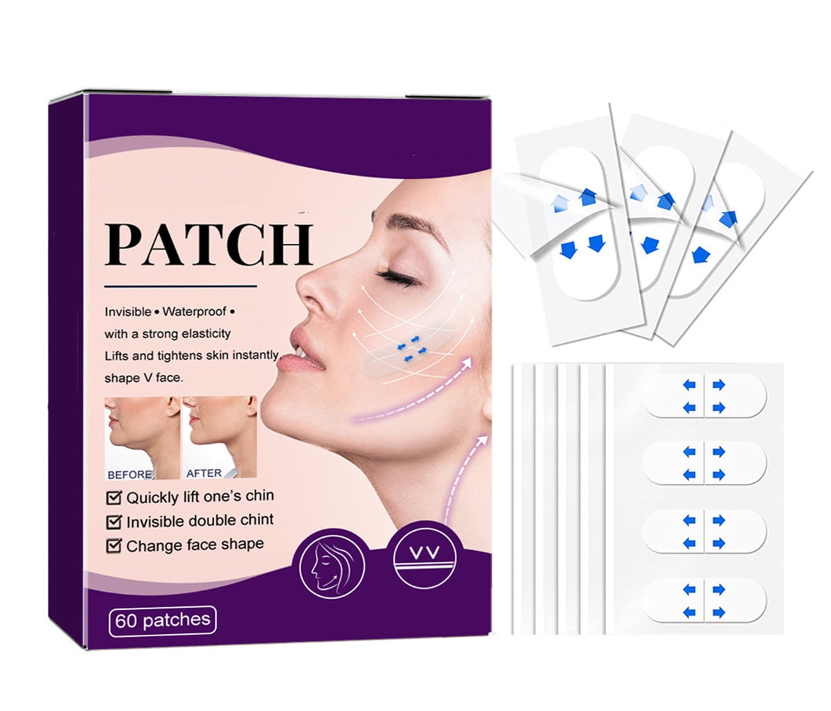 120 Pcs Face Lifting Patches,Stretchable Face Tape Lifting Invisible,Neck Facelift Tape for Face ...