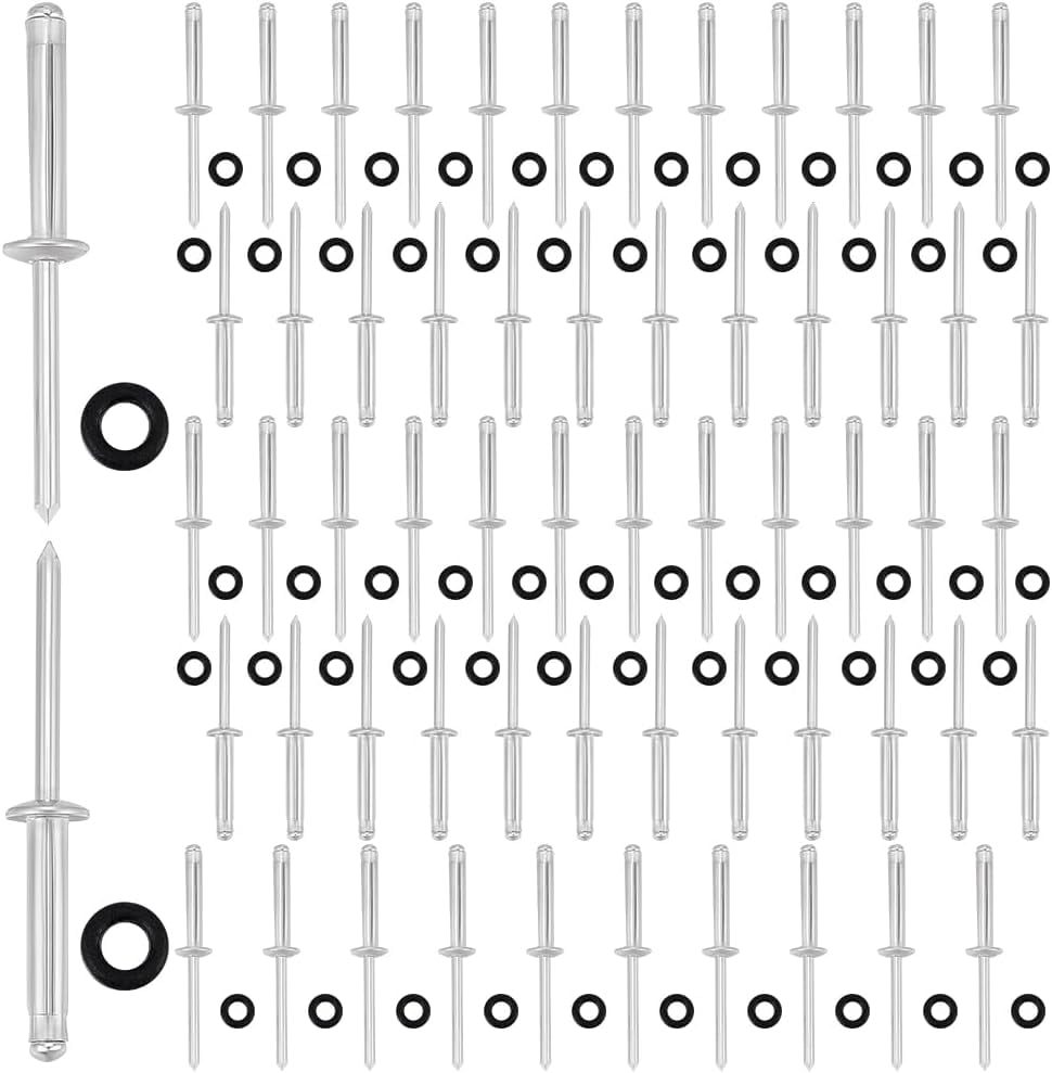 120 Pcs Flange Blind Rivets and Rubber Gaskets Silver Aluminum Alloy ...