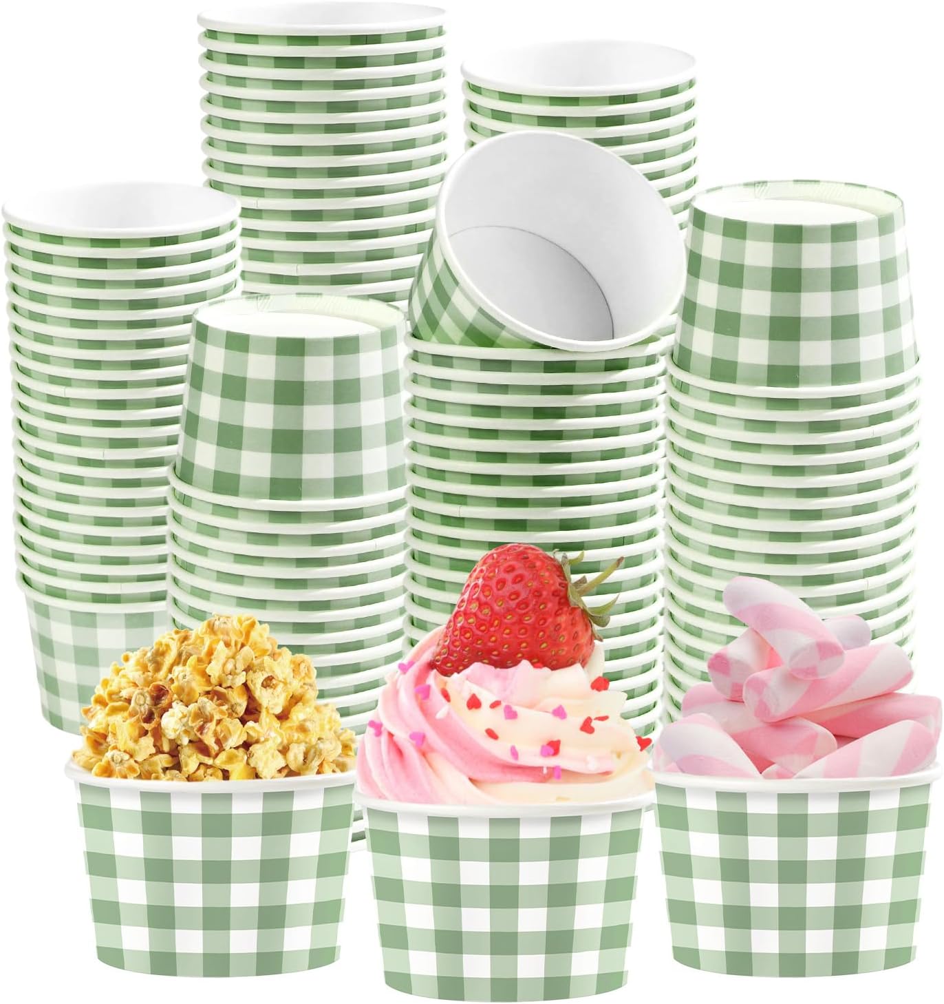 120 Pcs Gingham Paper Cups 12 oz Disposable Green Paper Dessert Snack ...