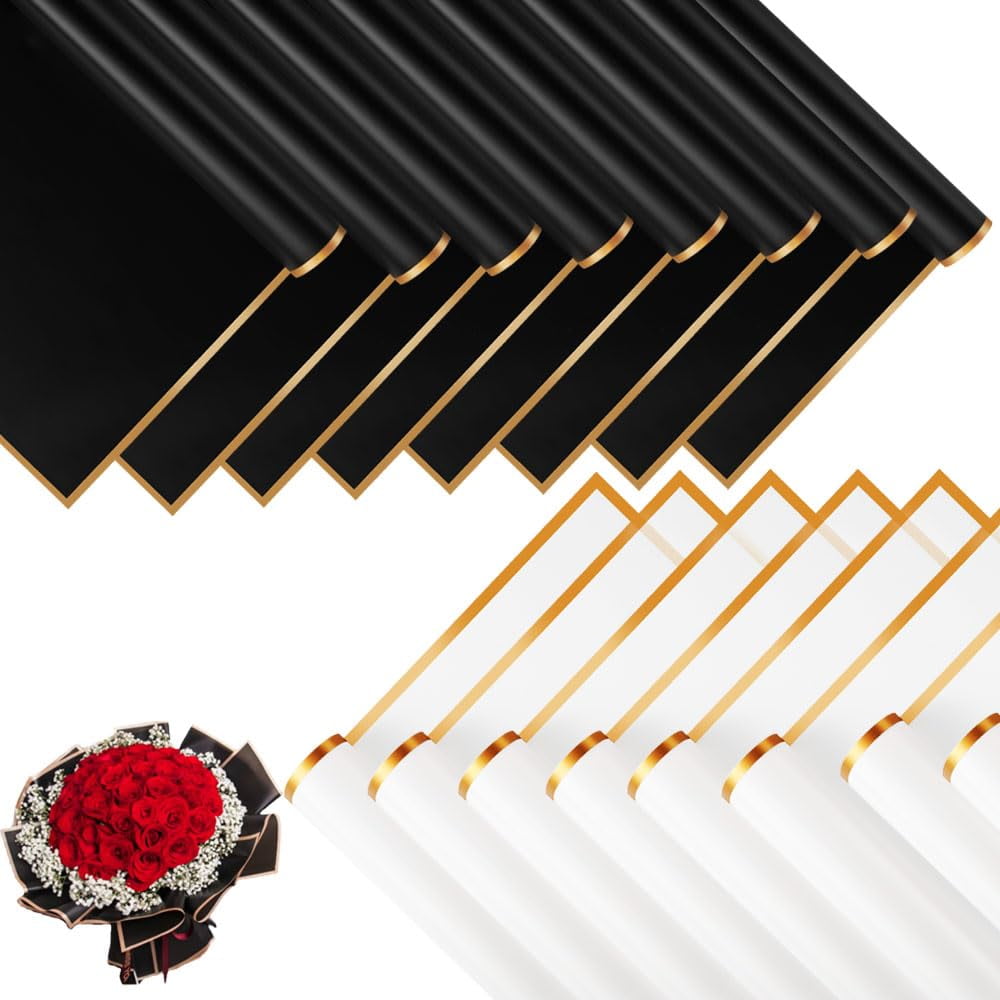 120 Pcs Gold Edge Flower Wrapping Paper Pure Color Translucent Waterproof Bouquet Wrapping
