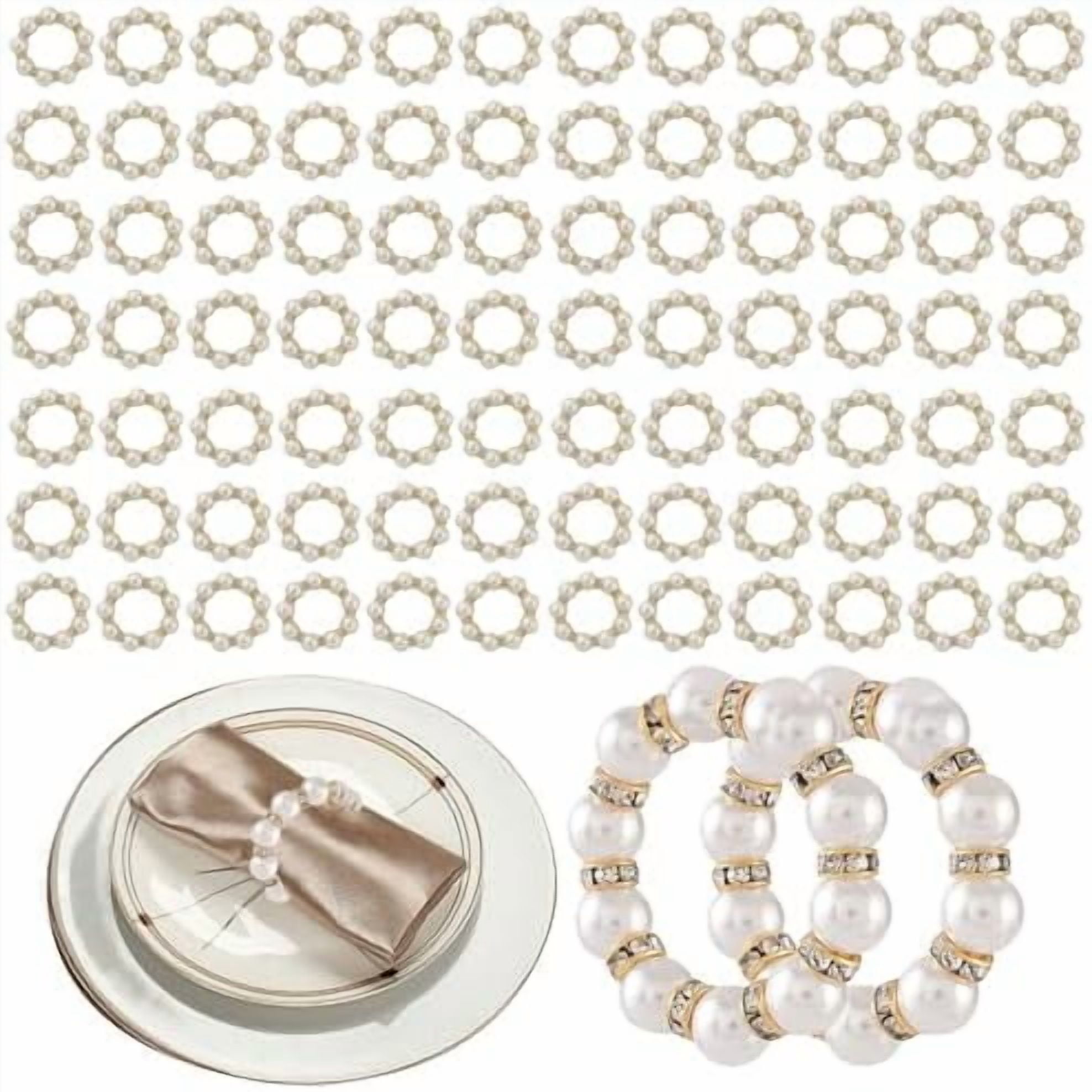 120 Pcs Gold Napkins Rings Elegant Pearl Wedding Napkin Ring Silver ...