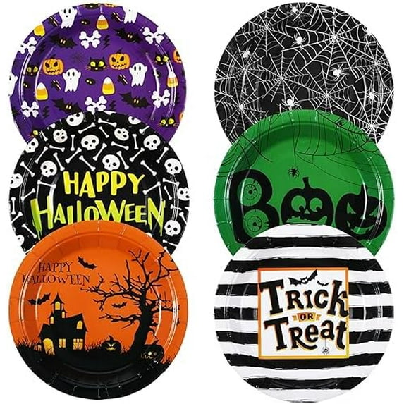 120 Pcs Halloween Paper Plates 7 Inch Spider Web Party Plates, Pumpkin ...