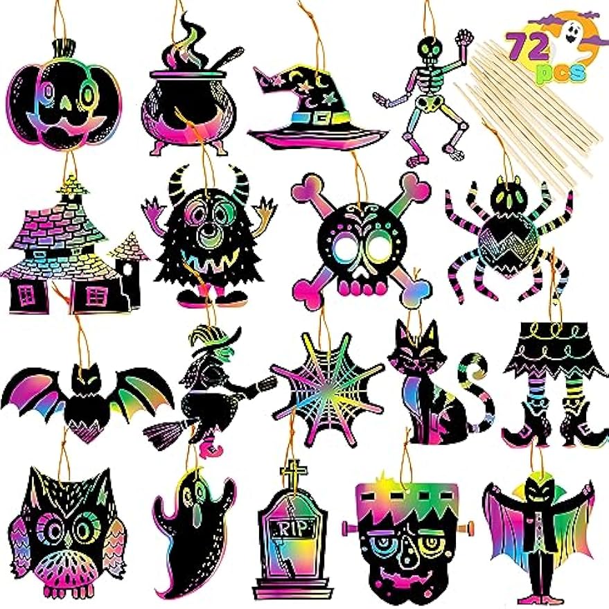120 Pcs Halloween Rainbow Scratch Art Crafts for Kid, Halloween Party ...