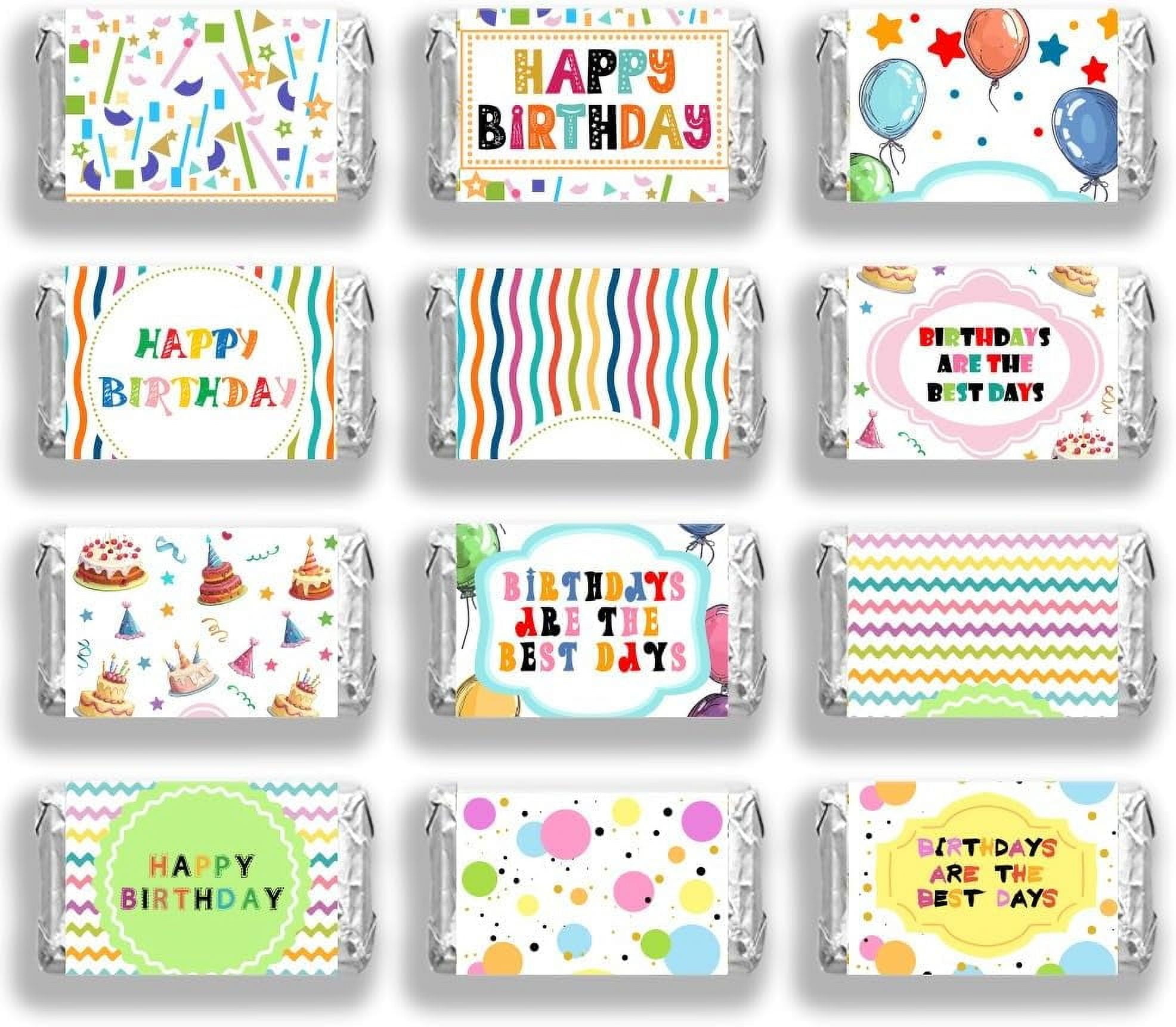 120 Pcs Happy Birthday Mini Candy Bar Wrappers Cartoon Cake Dot Balloon ...