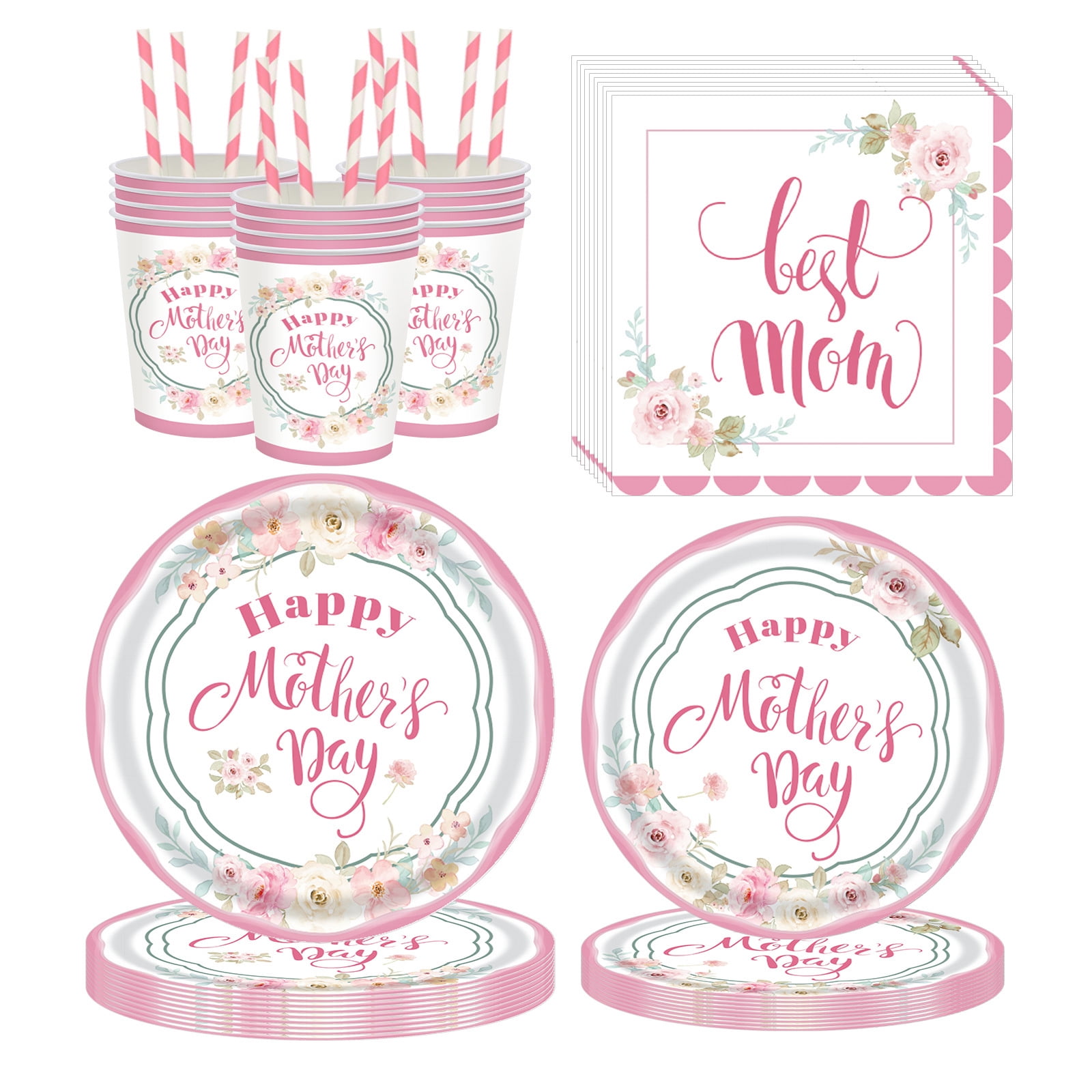 120 Pcs Happy Mother's Day Party Paper Plate and Napkins Tableware Set ...