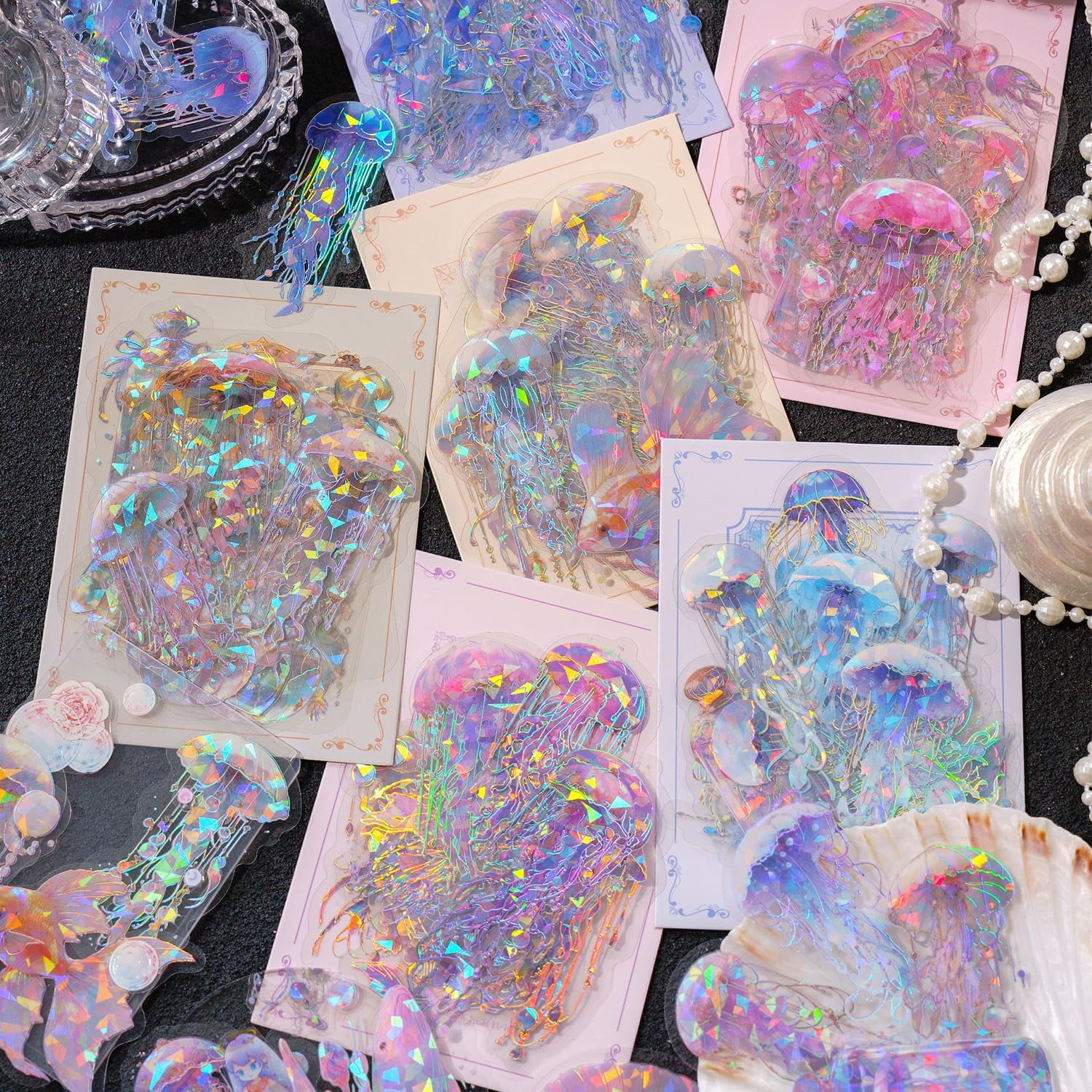 120 Pcs Holographic Glitter Jellyfish Stickers for Scrapbook Junk ...