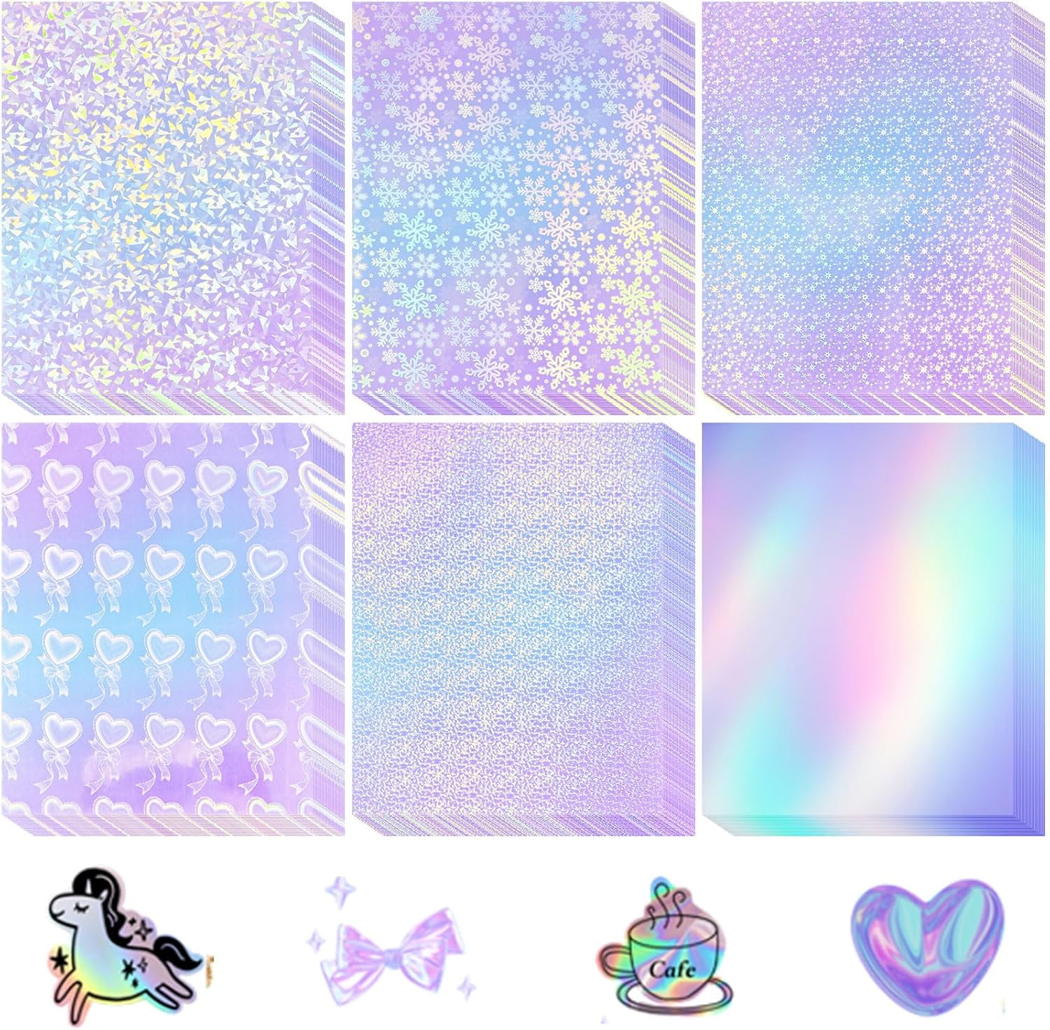 120 Pcs Holographic Stickers Paper 8.5x11 Inch Printable Vinyl Glossy ...