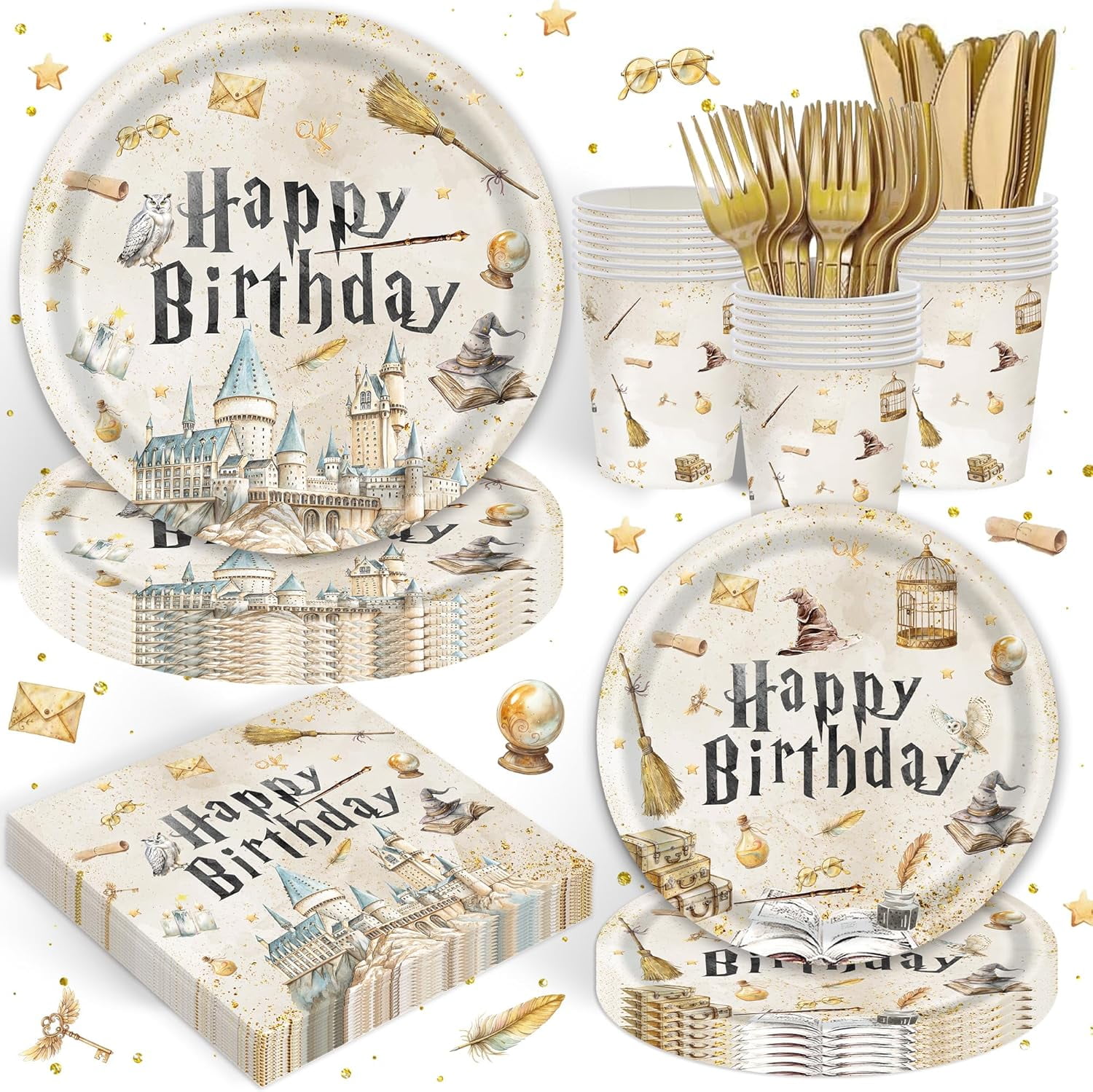 120 Pcs Magical Wizard Party Supplies Tableware Boys Girls Witch Wizard ...