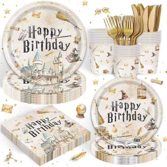 120 Pcs Magical Wizard Party Supplies Tableware Boys Girls Witch Wizard ...