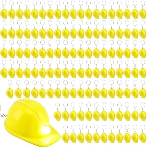 120 Pcs Mini Construction Hat Keychains Yellow LED Small Hard Hat ...