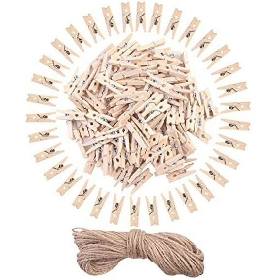 120 Pcs Mini Wood Clothespins,1 Inch Small Craft Wooden Clips with Jute ...