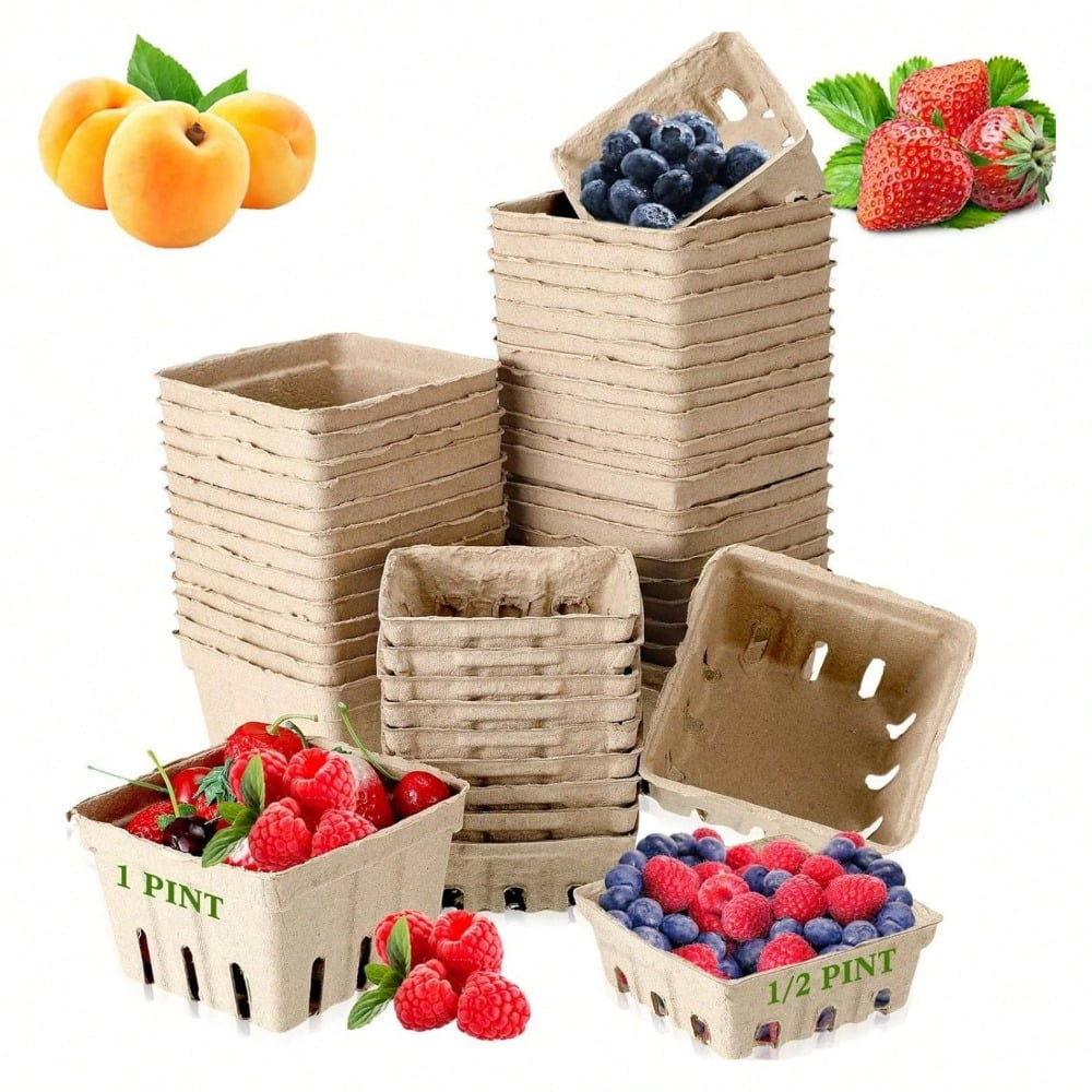 120 Pcs Natural Pulp Fiber Berry Basket Produce Vented 60 Pcs Middle ...