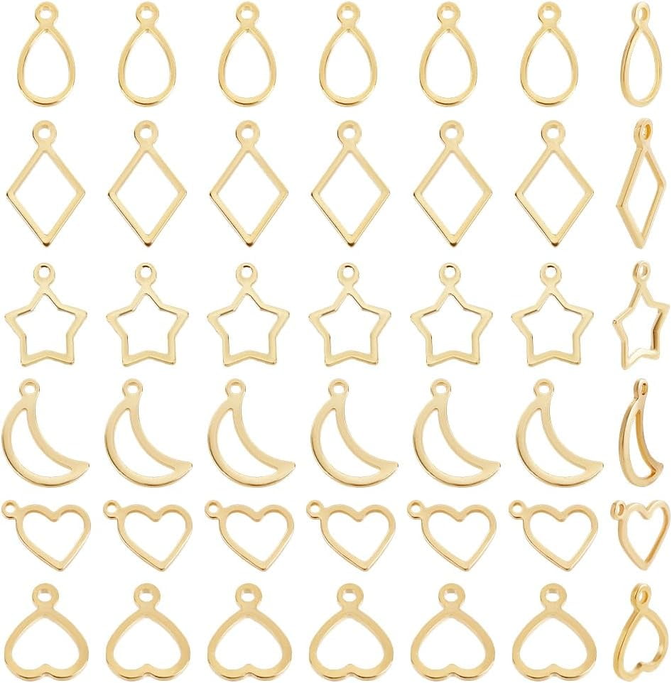 120 Pcs Open Pendants 6 Styles Moon Teardrop Star Open Back Bezel ...