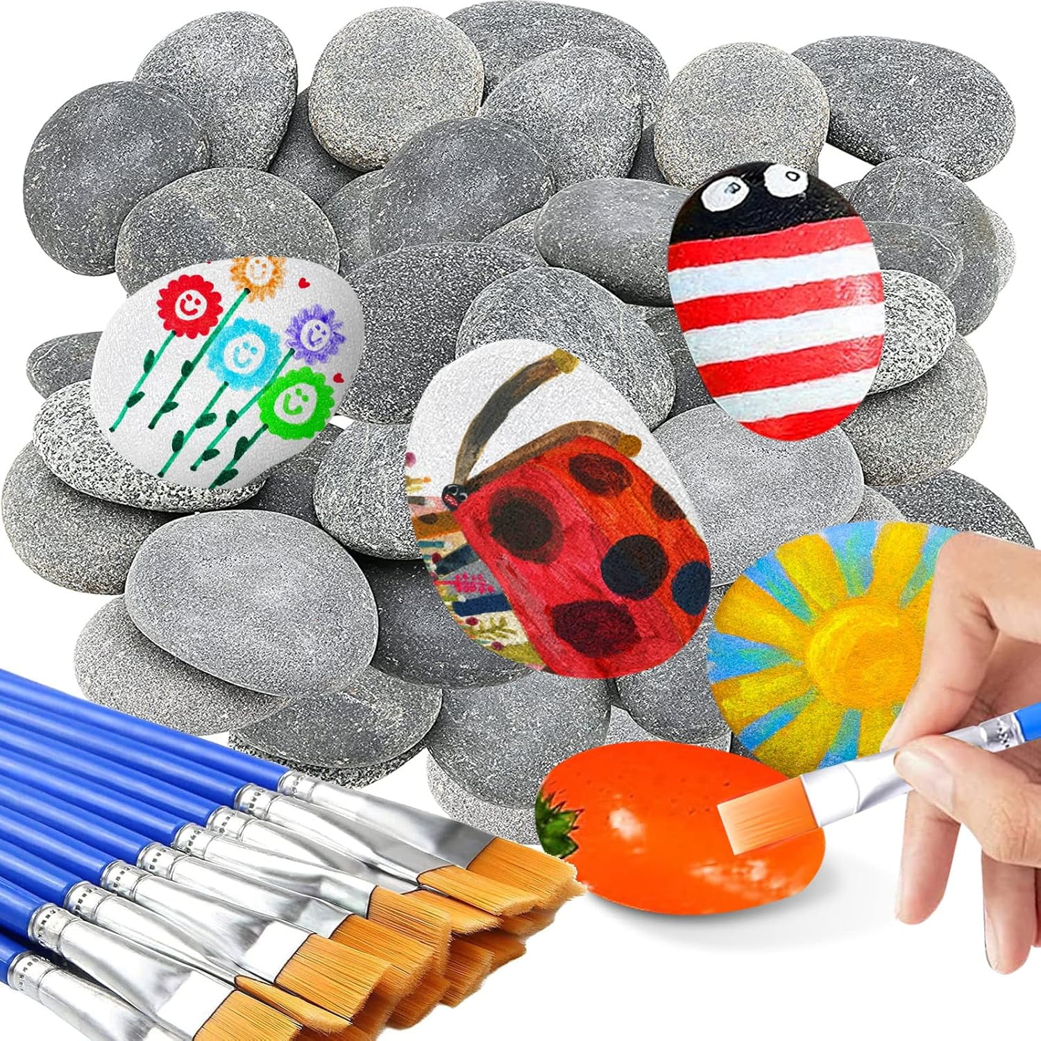 120 Pcs Painting Rocks, 2-3in River Rocks for Painting, 90 Chunk Rocks for Painting & 30Pcs ...